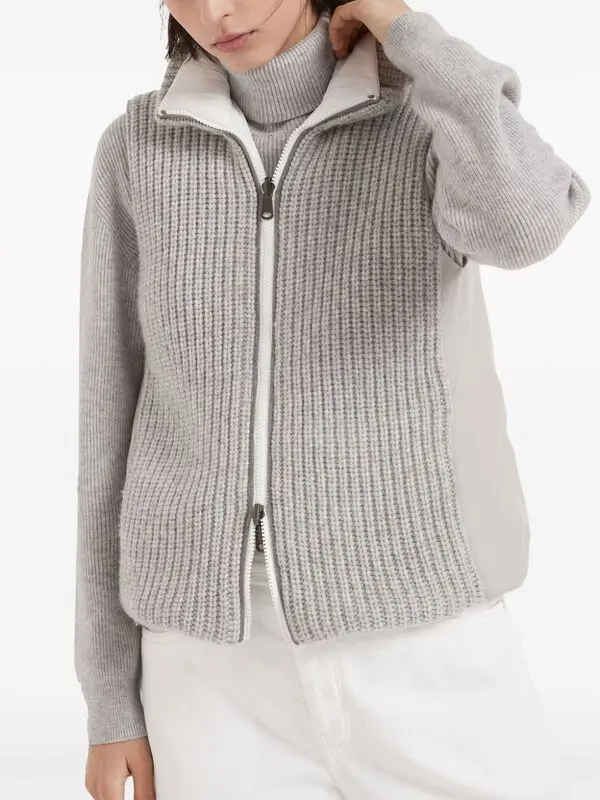 Brunello Cucinelli Ribbed-knit Padded Gilet - Grey