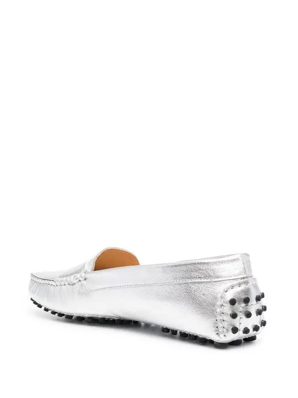 SCAROSSO Ashley Leather Penny Loafers - Silver