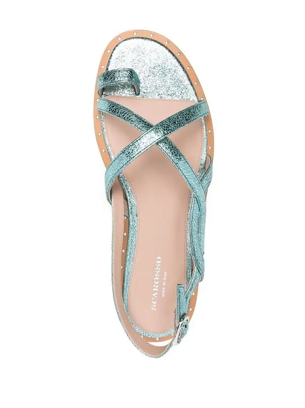 SCAROSSO Carol Metallic Leather Sandals