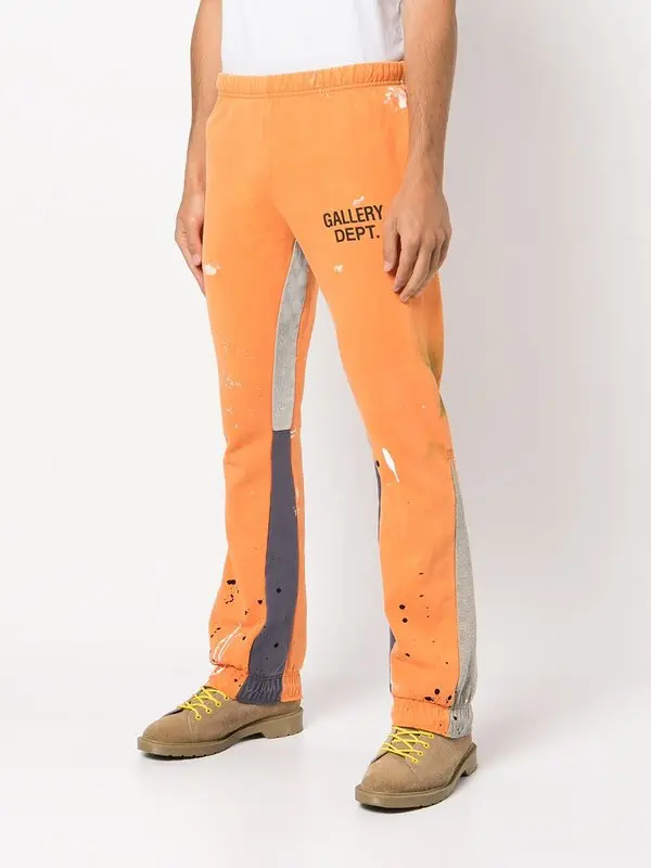 Pantalon évasé Gallery Dept - Sweatpants Peinture éclaboussures Orange, Taille 2XL, Coton
