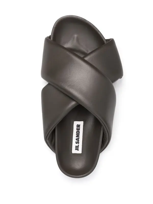 Jil Sander Crossover-Strap Padded Leather Sandals In Green - 42