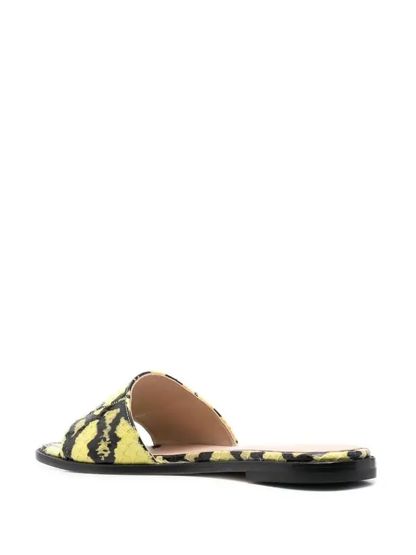 SCAROSSO Graphic-print Leather Slides