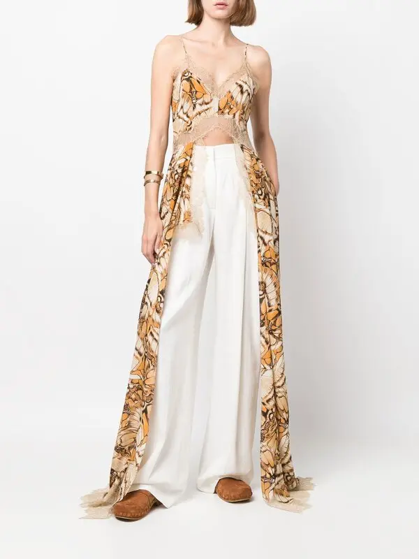 Alberta Ferretti Butterfly Print Asymmetric Hem Camisole