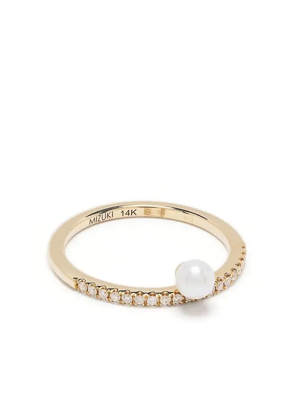 Mizuki 14kt Yellow Diamond And Pearl Band Ring - Gold