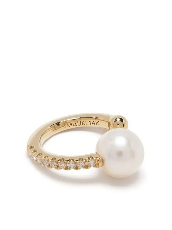 Mizuki 14kt Yellow Diamond And Pearl Ear Cuff - Gold