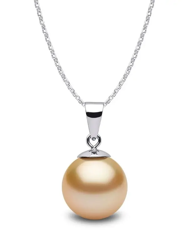 Yoko London 18kt White Gold 9mm Golden South Sea Pearl Pendant Necklace - Silver