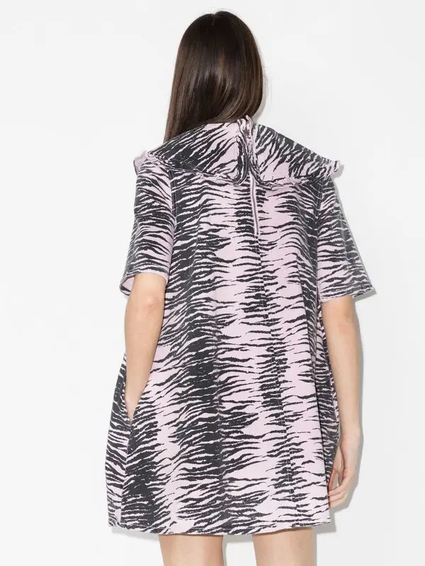 GANNI Tiger Print Ruffled Collar Mini Dress