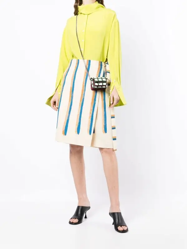 Marni Striped Wrap Midi Skirt