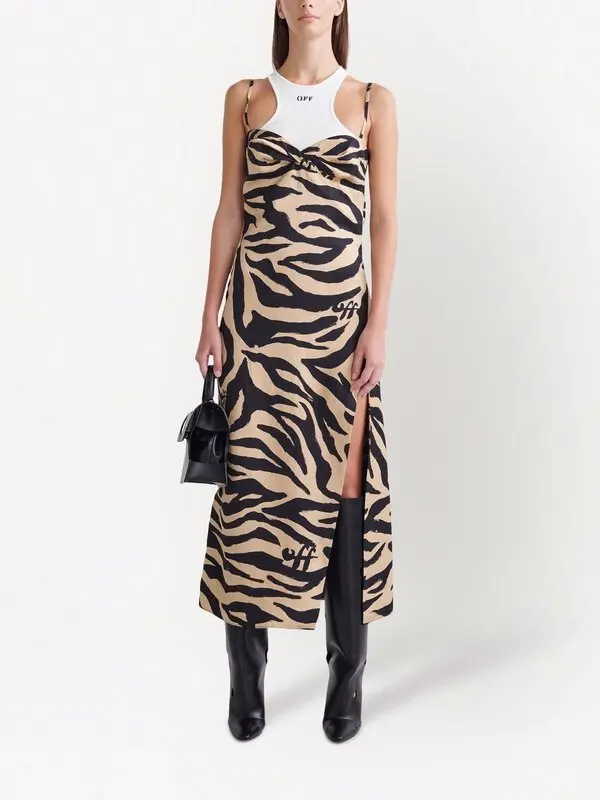 Off-White Zebra Print Midi Dress