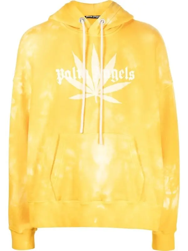 Palm Angels Leaf Tie-dye Logo-print Hoodie - Yellow