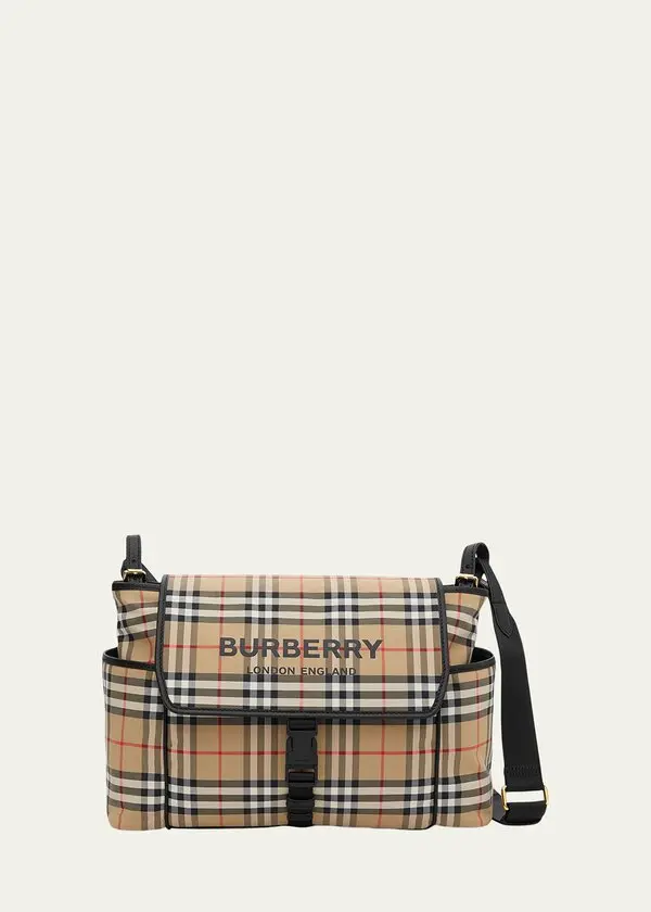 Burberry Vintage Check & Leather Diaper Bag W/ Changing Pad