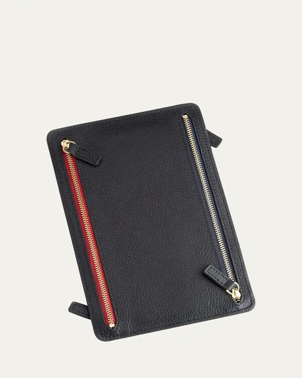 ROYCE NEW YORK Monogrammed Leather Rfid Blocking Foup Zip Travel Organizer, Personalized - Black