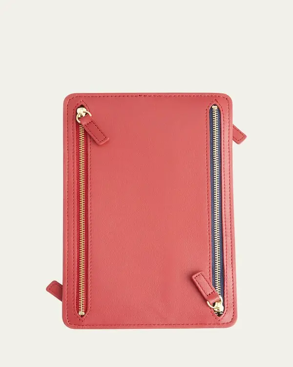 ROYCE NEW YORK Monogrammed Leather Rfid Blocking Foup Zip Travel Organizer, Personalized - Red