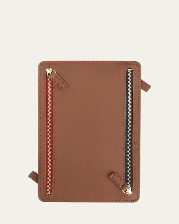 ROYCE NEW YORK Monogrammed Leather Rfid Blocking Foup Zip Travel Organizer, Personalized - Tan