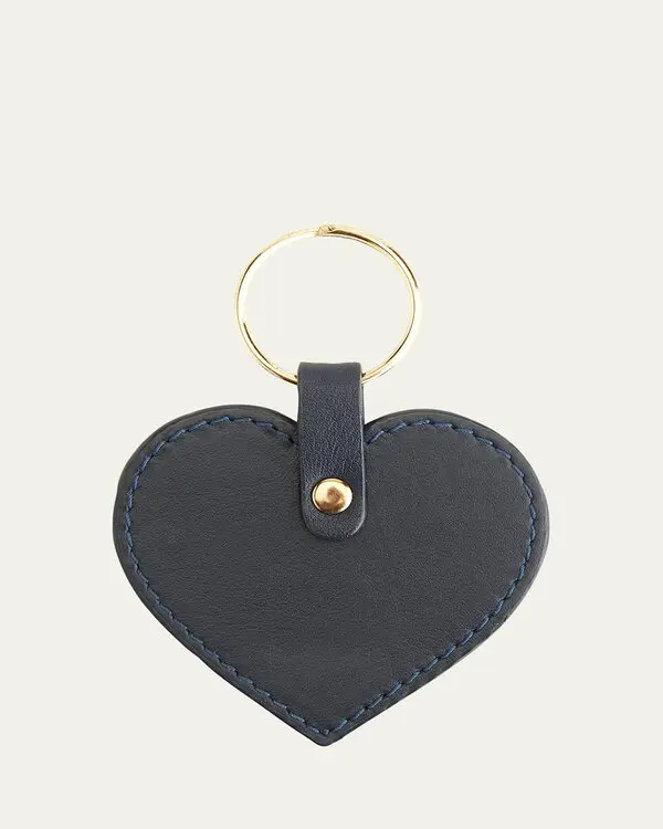 ROYCE NEW YORK Monogrammed Leather Heart-shaped Key Chain, Personalized - Navy Blue