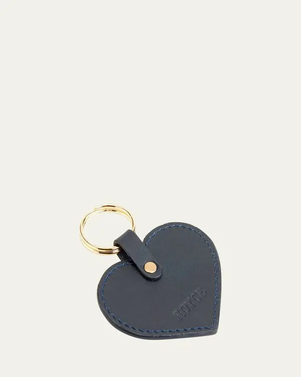 ROYCE NEW YORK Monogrammed Leather Heart-shaped Key Chain, Personalized - Navy Blue