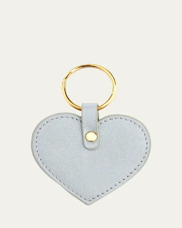 ROYCE NEW YORK Monogrammed Leather Heart-shaped Key Chain, Personalized - Silver