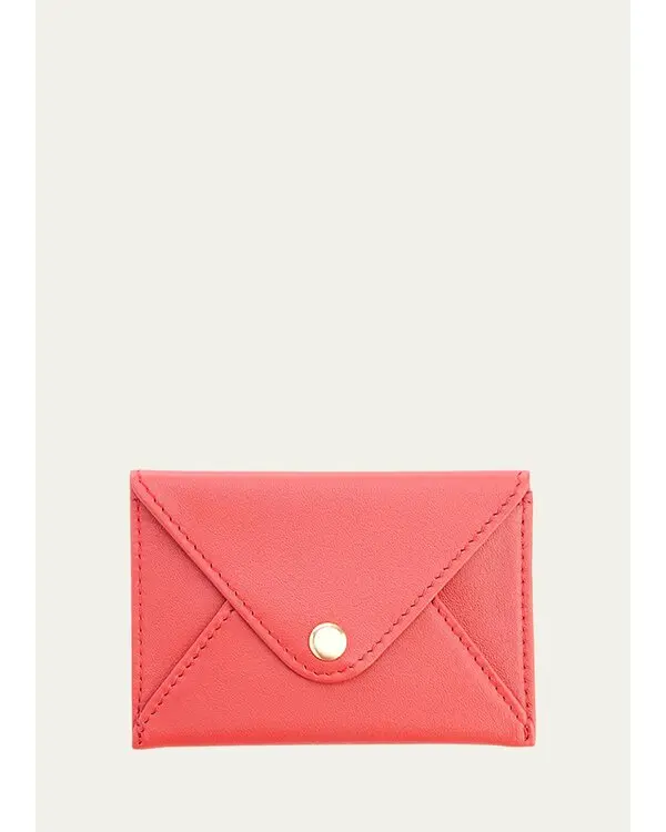 ROYCE NEW YORK Monogrammed Leather Envelope Style Card Holder, Personalized - Red