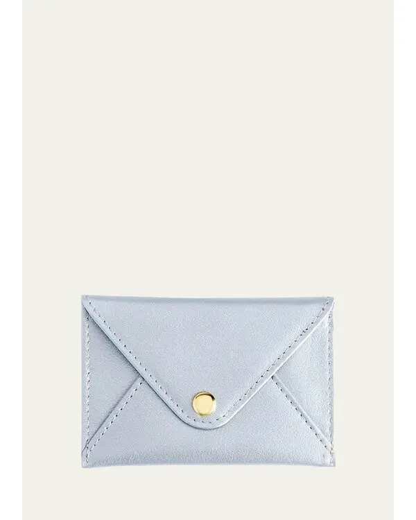 ROYCE NEW YORK Monogrammed Leather Envelope Style Card Holder, Personalized - Silver