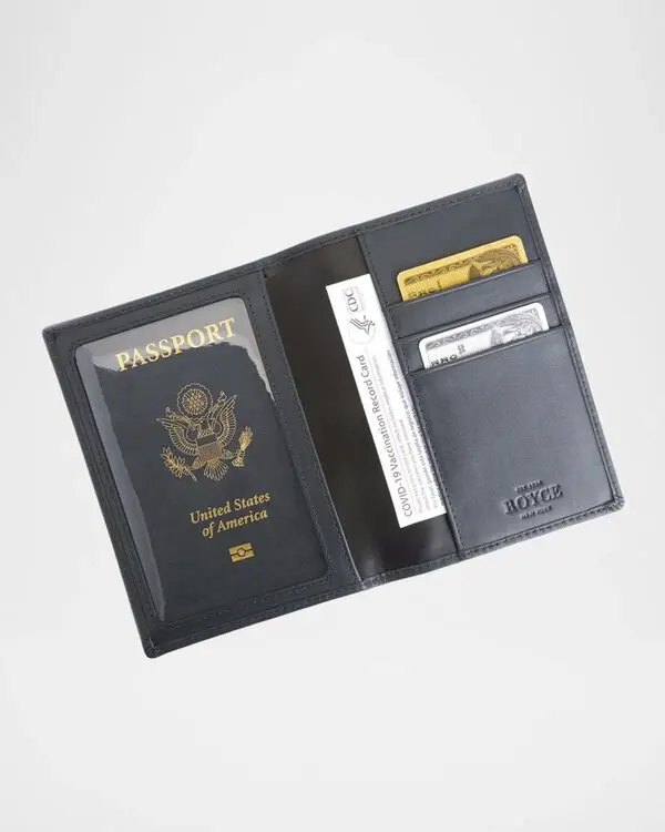 ROYCE NEW YORK Personalized Leather Rfid-blocking Passport Wallet With Vaccine Card Pocket - Black