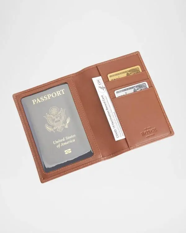ROYCE NEW YORK Personalized Leather Rfid-blocking Passport Wallet With Vaccine Card Pocket - Tan