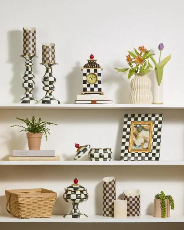 MACKENZIE-CHILDS Courtly Check Squashed Pot - Check/black
