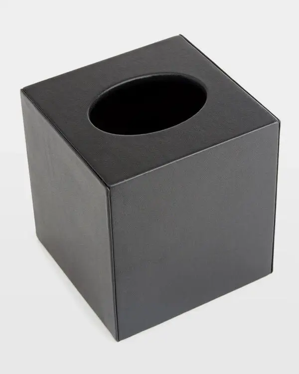 ROYCE NEW YORK Personalized Leather Tissue Box Cover - Black