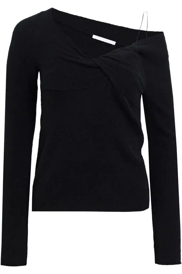 Helmut Lang Bungee Coldshoulder Twisted Woolblend Sweater