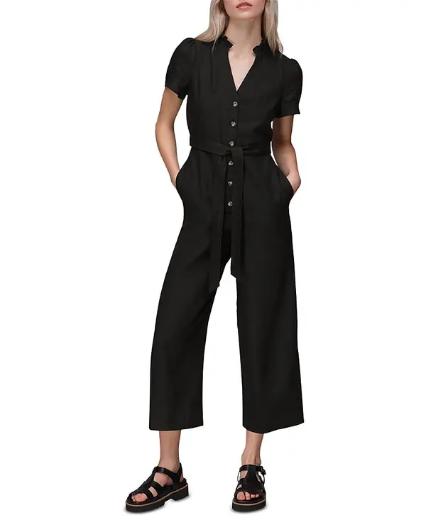 Whistles Emmie Linen Jumpsuit In Black 48% Off Editorialist