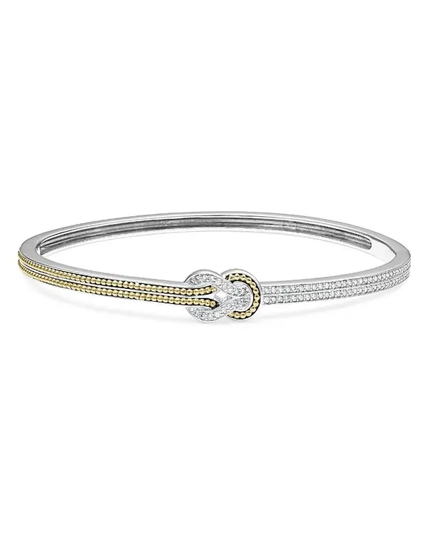 Lagos 18k Yellow Gold & Sterling Silver Newport Diamond Knot Bangle - Silver/gold