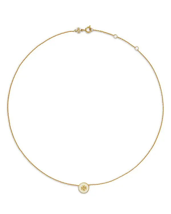 Tory Burch Kira Logo Disc Pendant Necklace - Ivory/gold