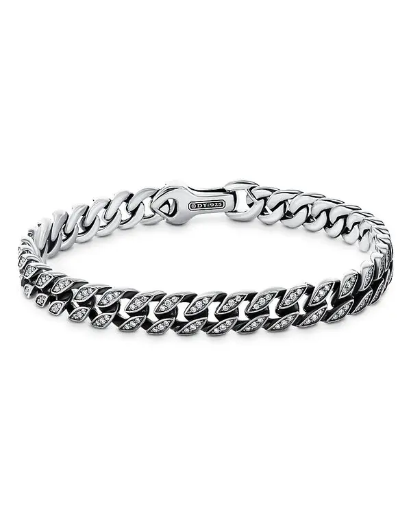 David Yurman Sterling Curb Chain Bracelet With Diamonds - Silver