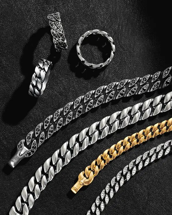 David Yurman Sterling Curb Chain Bracelet With Diamonds