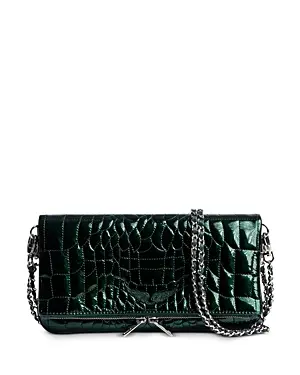 Zadig&Voltaire Rock Wave Quilted Croc Patent Leather Shoulder Bag