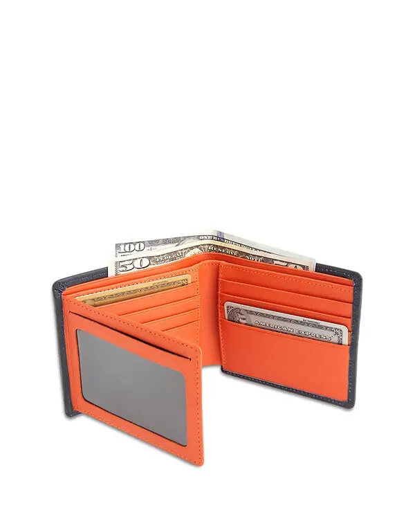ROYCE NEW YORK Leather Rfid-blocking Id Flap Bifold Wallet - Navy Blue/orange