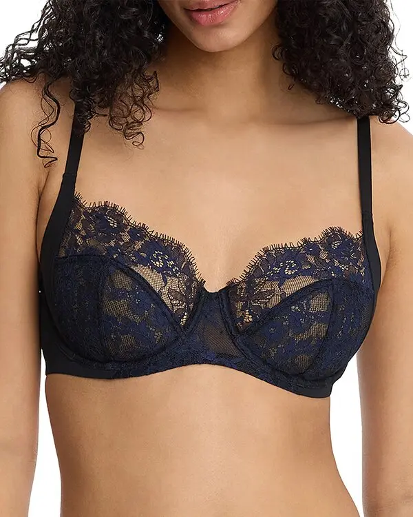 SKARLETT BLUE Entice Lace Side Support Balconette Bra - Black/midnight