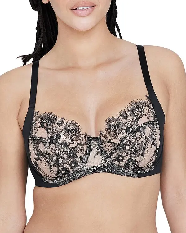 SKARLETT BLUE Entice Lace Side Support Balconette Bra - Black/nylon