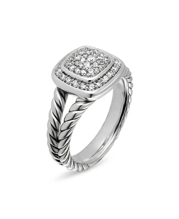 David Yurman Sterling Petite Albion Pave Diamond Ring - Silver
