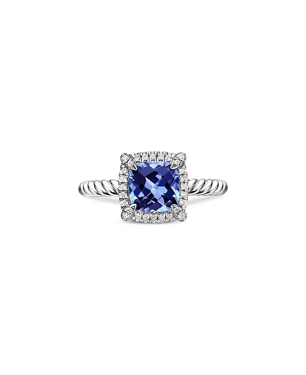 David Yurman 18k White Gold Tanzanite And Diamond Ring - Blue/white