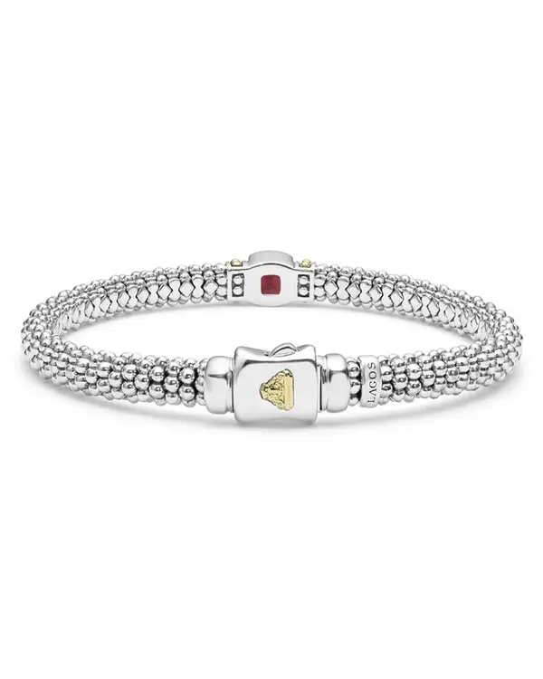Lagos Sterling Silver And 18k Yellow Gold Rhodolite Garnet Link Bracelet - Red/silver