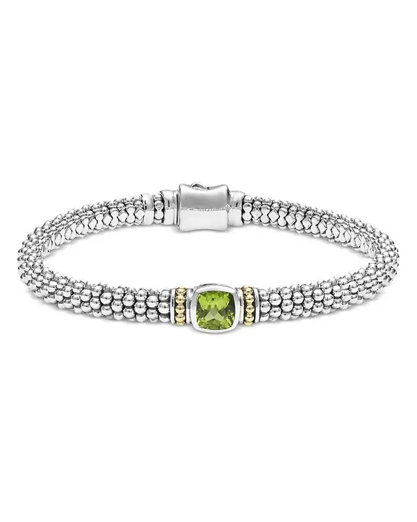 Lagos Sterling Silver And 18k Yellow Gold Peridot Bracelet - Green/silver