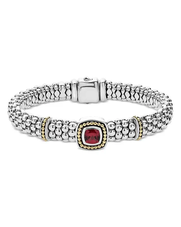 Lagos 18k Yellow Gold & Sterling Silver Caviar Color Rhodolite Garnet Frame Bead Link Bracelet - Red/silver