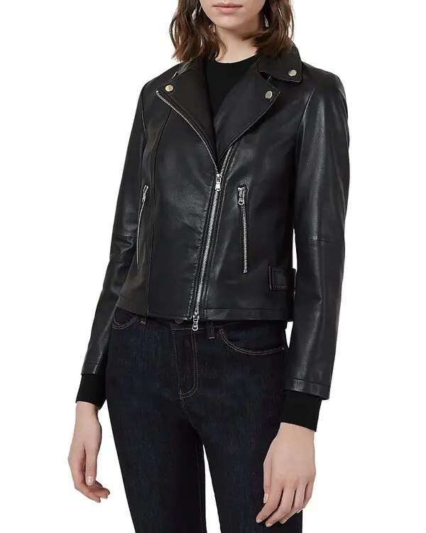 Emporio Armani Caban Leather Moto Jacket - Solid Black