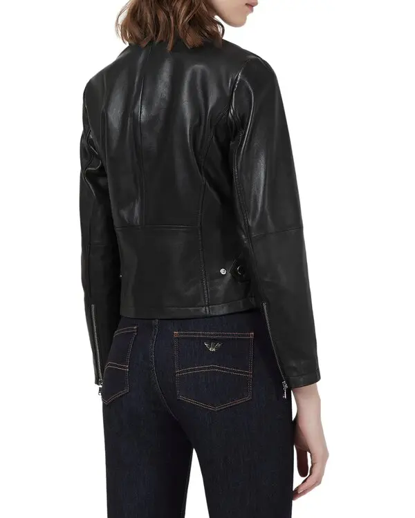 Emporio Armani Caban Leather Moto Jacket - Solid Black