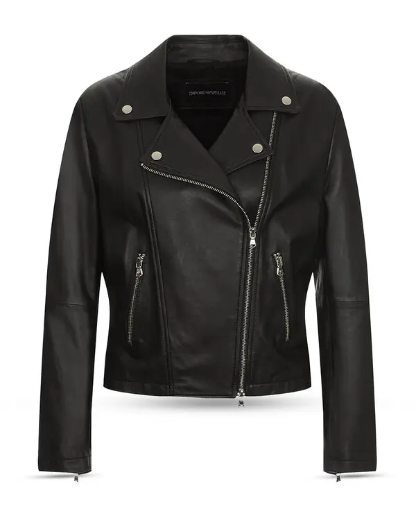 Emporio Armani Caban Leather Moto Jacket - Solid Black