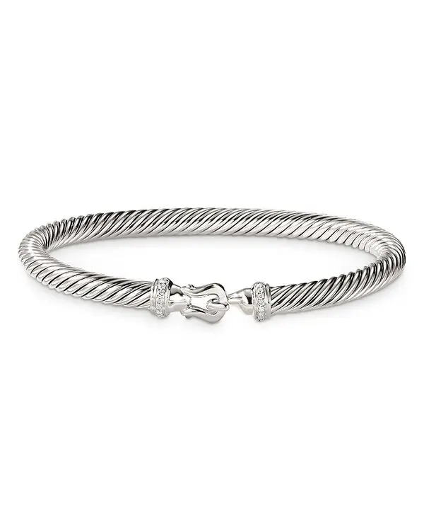 David Yurman Sterling Cable Buckle Bracelet With Diamonds - Silver