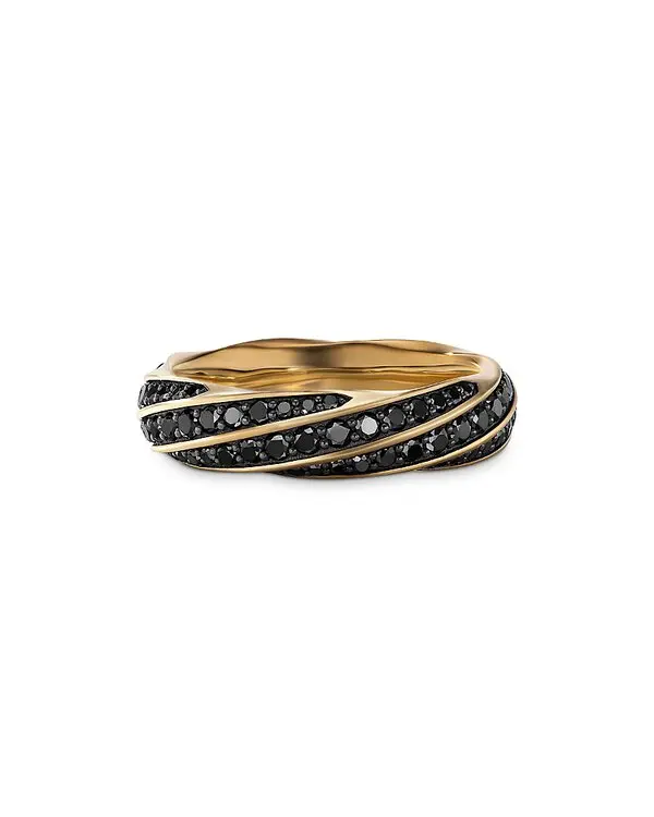David Yurman 18k Yellow Gold Cable Edge Ring With Black Diamonds - Black/gold