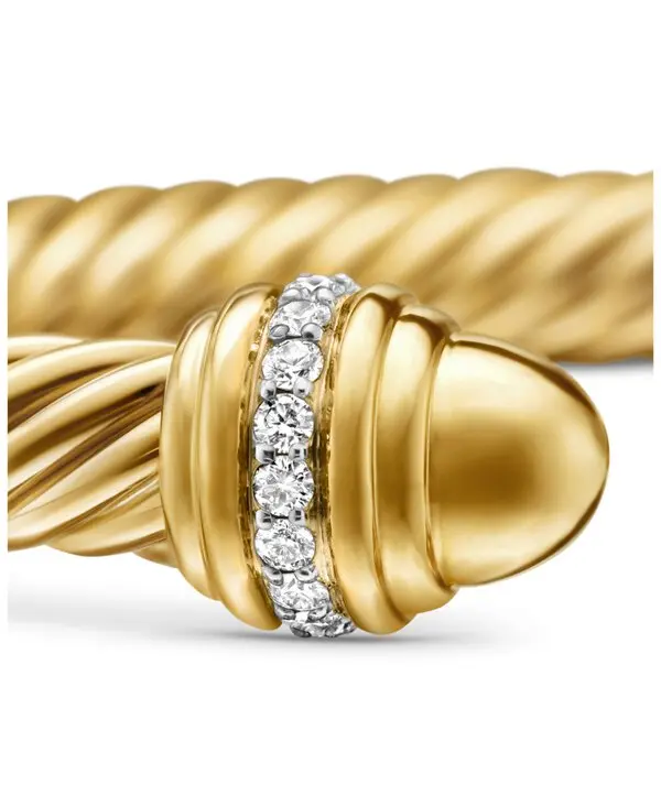 David Yurman Cable Bracelet In 18k Yellow Gold With Gold Dome & Diamonds - White/gold