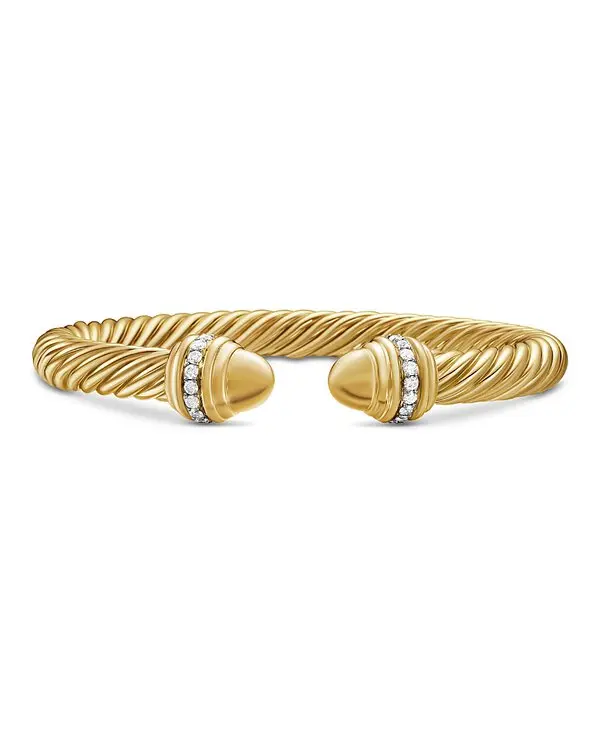 David Yurman Cable Bracelet In 18k Yellow Gold With Gold Dome & Diamonds - White/gold