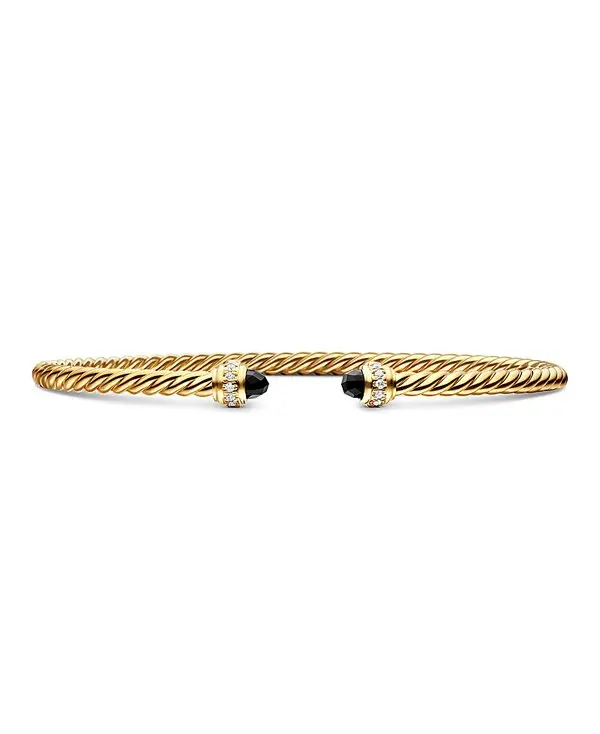 David Yurman 18k Yellow Gold Cable Spira Bracelet With Black Onyx & Diamonds - Gold/black